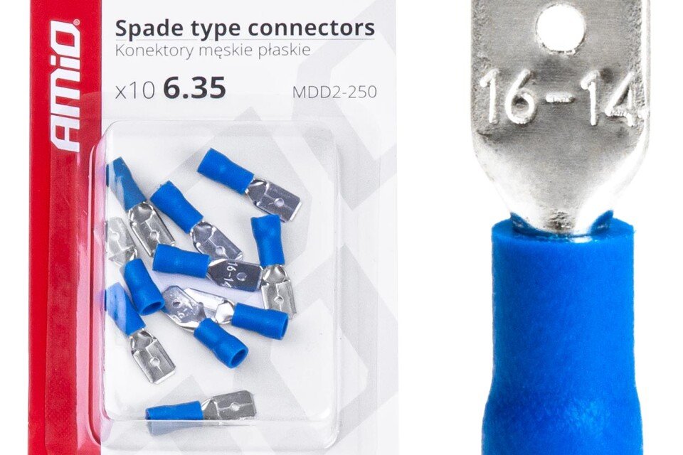 Izolirani moški ploščati konektorji 6,35 mm 1,5-2,5 mm2 15 A 10 kosov