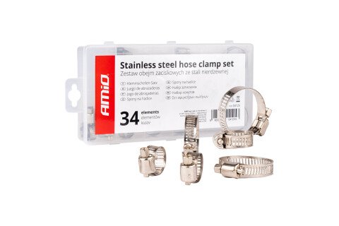 Set cleme cu șurub, cleme inox, 34 buc AMIO-04125