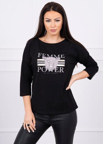 Crna bluza sa ženskim printom S/M - L/XL