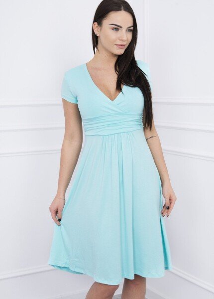 Obleka z izrezom pod poprsjem, kratkimi rokavi, mint