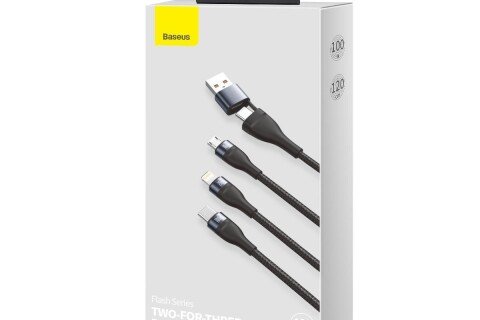 Baseus Flash Series USB / USB-C a USB-C + cavo micro USB + Lightning 3in1, 100W, 120 cm, nero